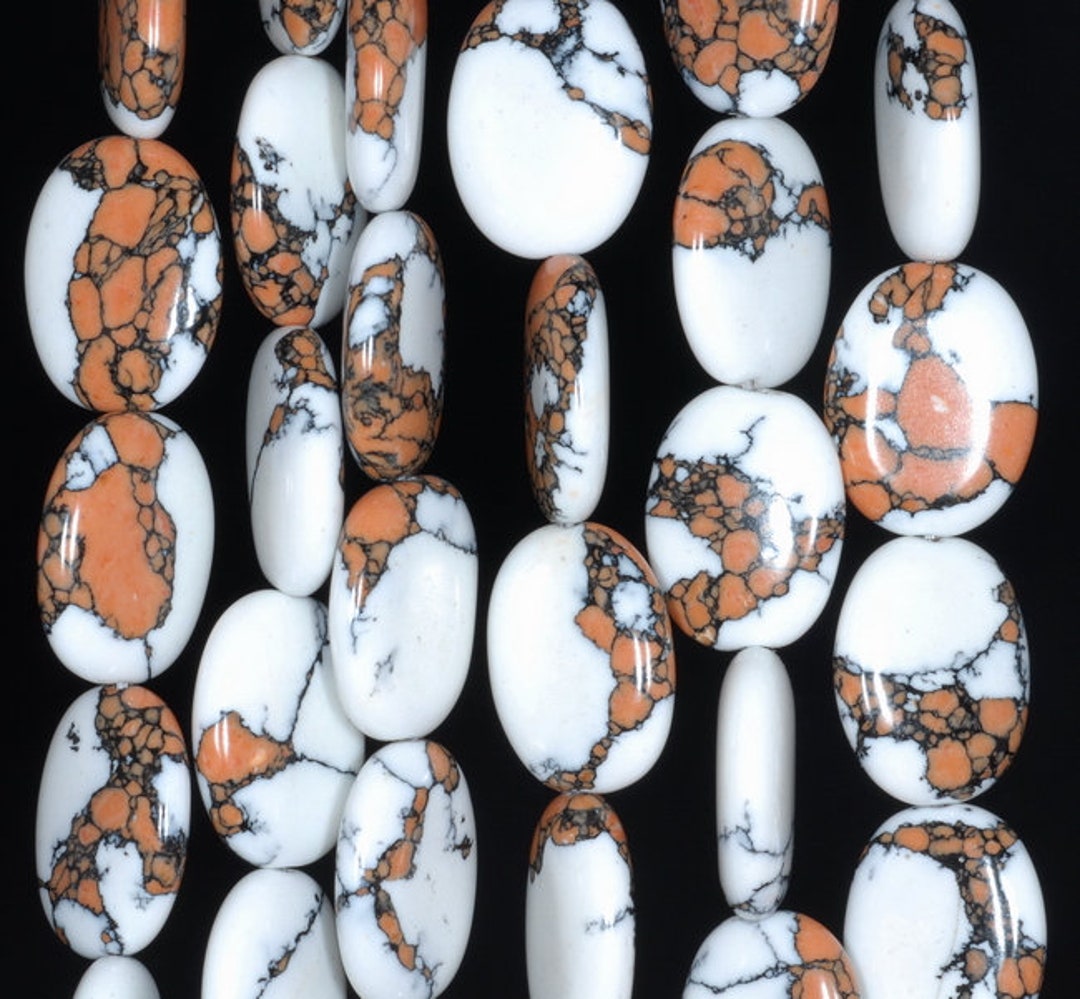 16x12mm White Orange Matrix Turquoise Gemstone Oval Loose Beads 15.5 ...