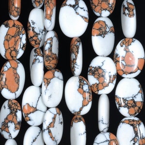 16x12mm White Orange Matrix Turquoise Gemstone Oval Loose Beads 15.5 ...
