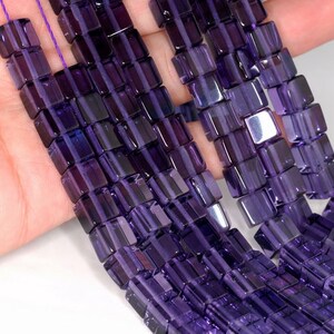 7-8MM Purple Glass Gemstone Square Cube Loose Beads 7.5 Inch Half ...
