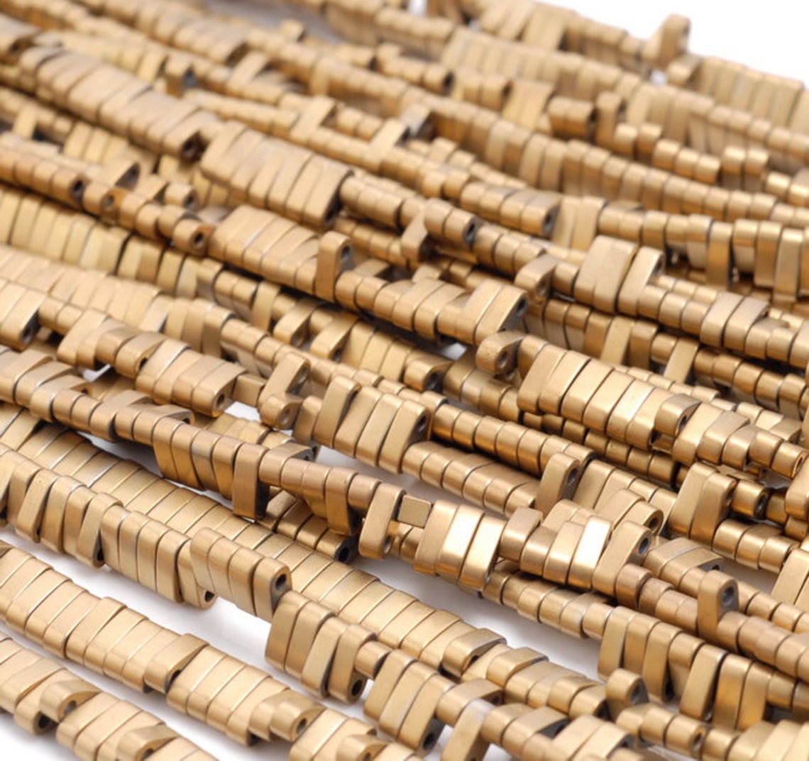 6X2MM Matte Gold Hematite Gemstone Double Hole Flat Round | Etsy