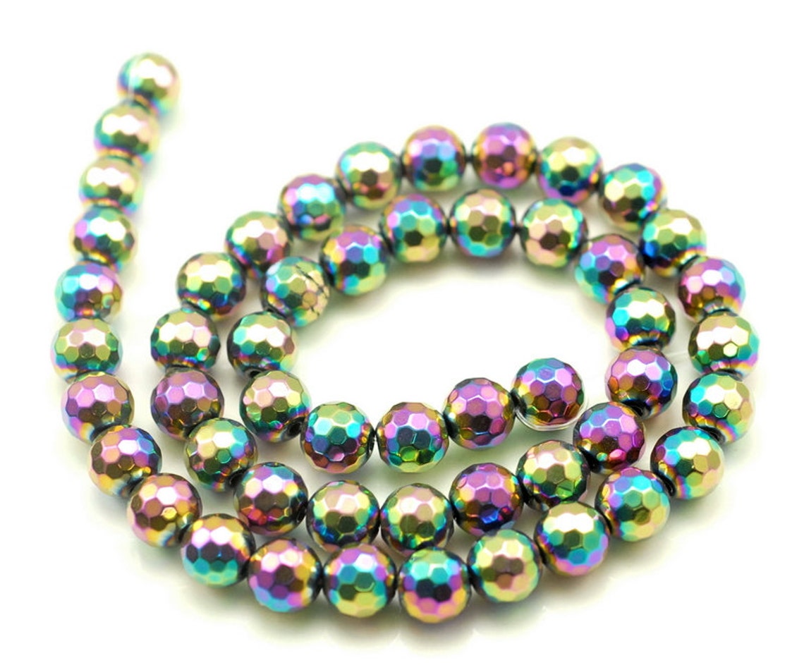 8mm Titanium Rainbow Hematite Gemstone Rainbow Faceted Round 8mm Loose ...