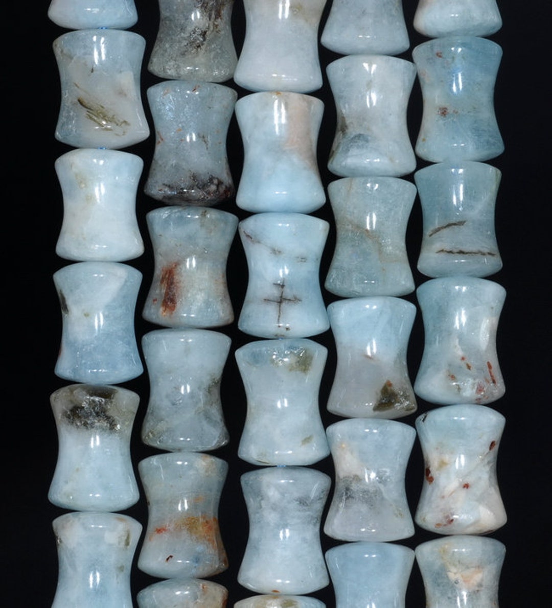 13X10-12X9MM Aquamarine Gemstone Grade AB Bone Drum Loose Beads 8 Inch ...