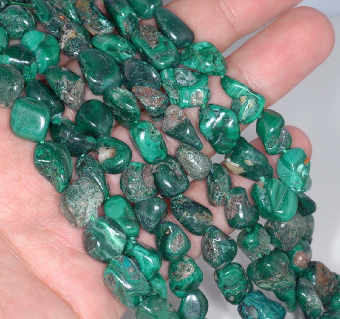 9-10MM Malachite Gemstone Grade AB Pebble Nugget Granule Loose Beads 15 ...