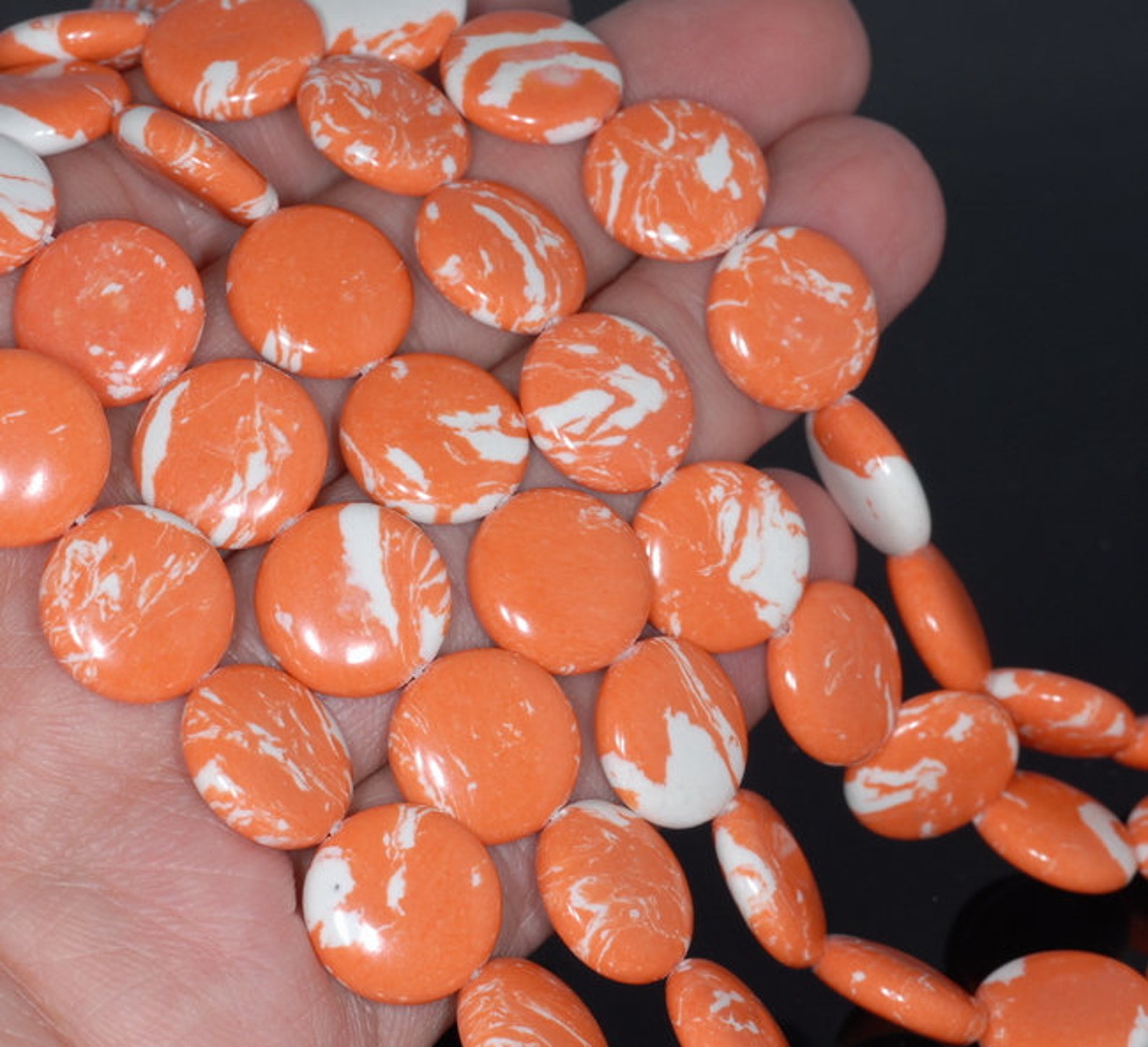 14MM Orange White Matrix Turquoise Gemstone Flat Round Circle - Etsy