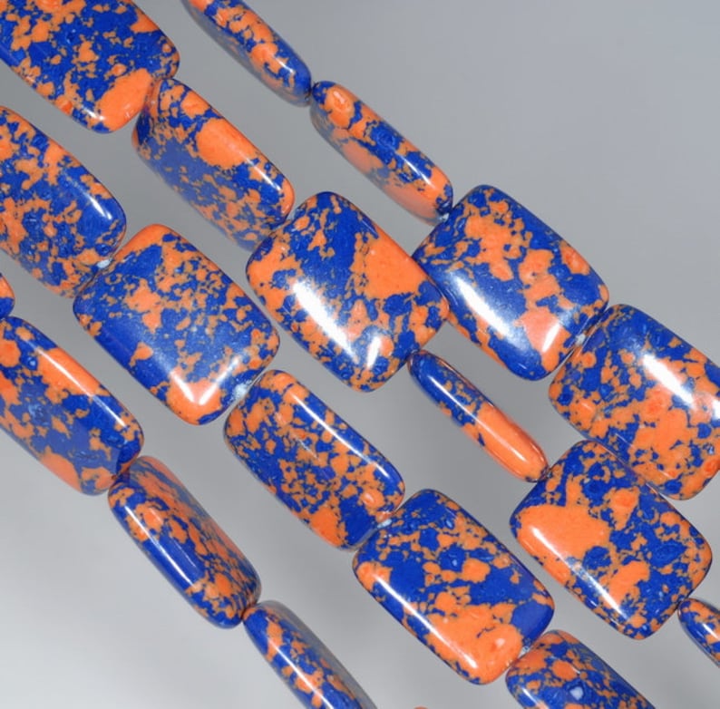 18x13mm Orange Blue Matrix Turquoise Gemstone Rectangle Loose Beads 15. ...