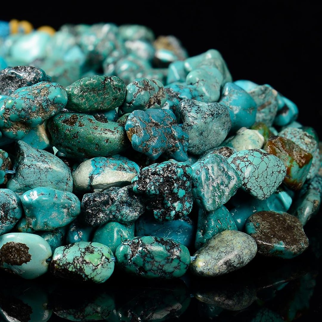 Natural Blue Turquoise Gemstone Pebble Nugget Chip 10-14MM Loose Beads ...