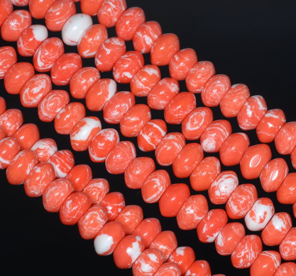 8x5mm Orange White Matrix Turquoise Gemstone Rondelle Loose Beads 15.5 ...