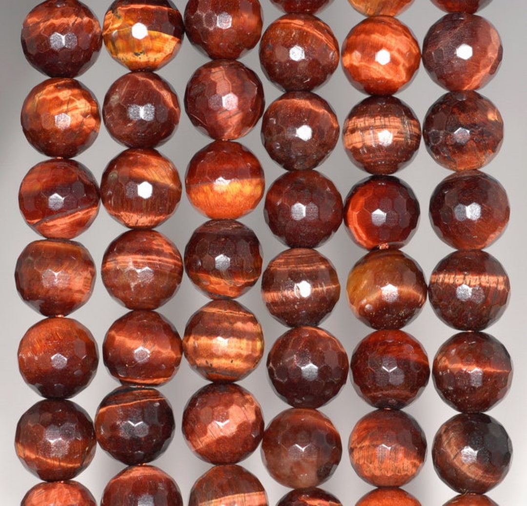 8MM Red Tiger Eye Gemstone Faceted Round Loose Beads 7 Inch Half Strand ...