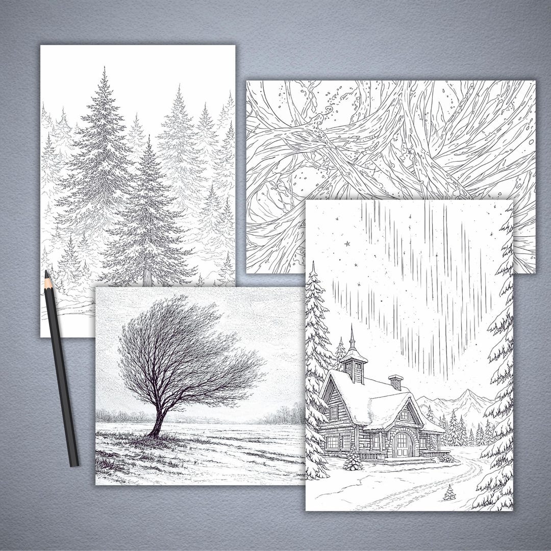 Printable Coloring Pages Set — 60+ Fine Line Black & White Art Designs ...