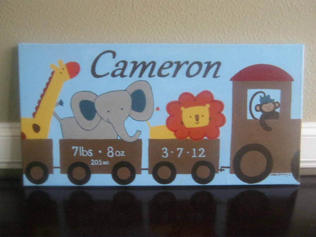 Personalized Train Painting // Personalized Baby Shower Gift // Hand ...