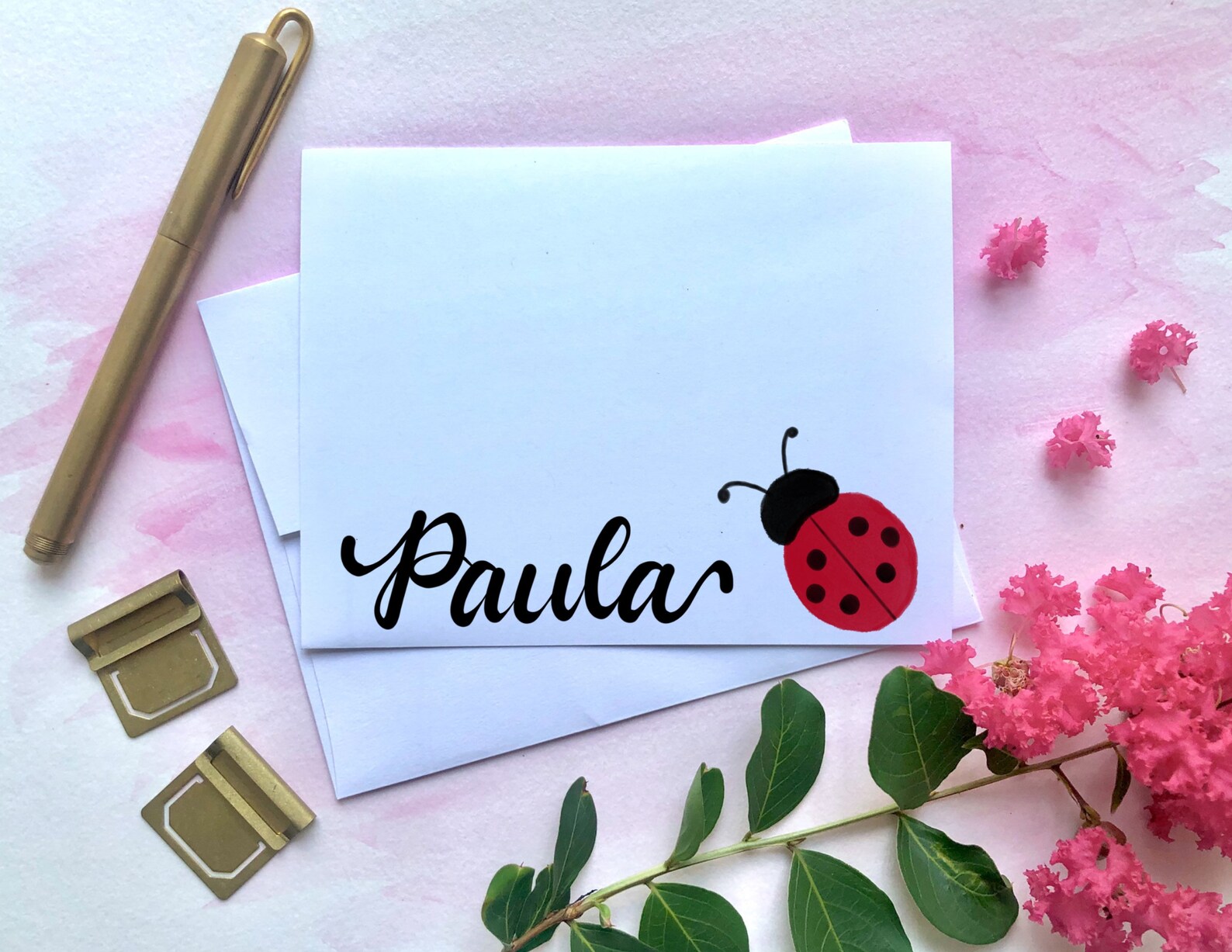 Personalized Stationery, Ladybug Note Cards, Flat Note Card, Thank You ...