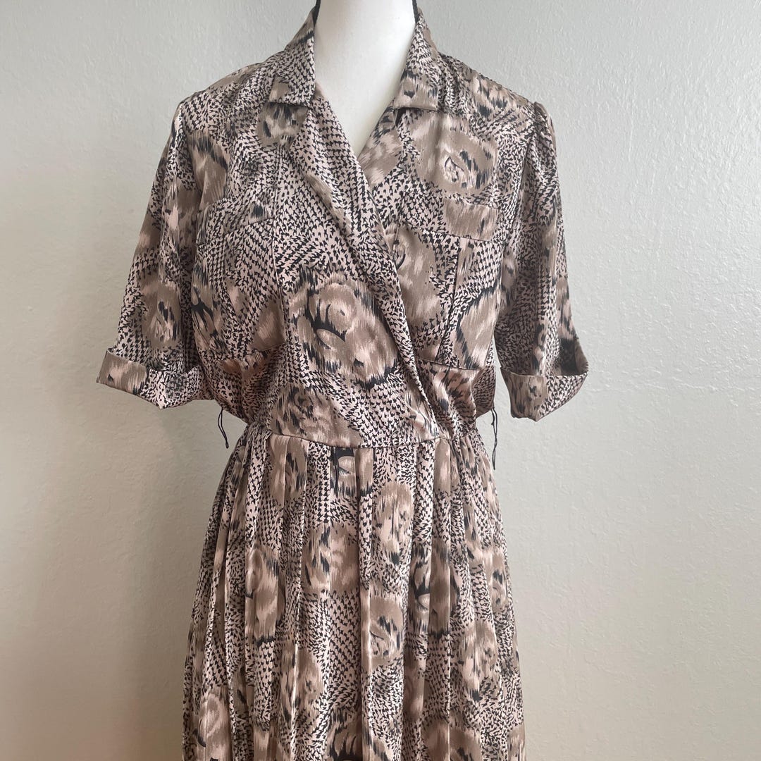 Vintage 1970s Breli Originals Abstract Taupe Midi Dress Neutral Animal ...