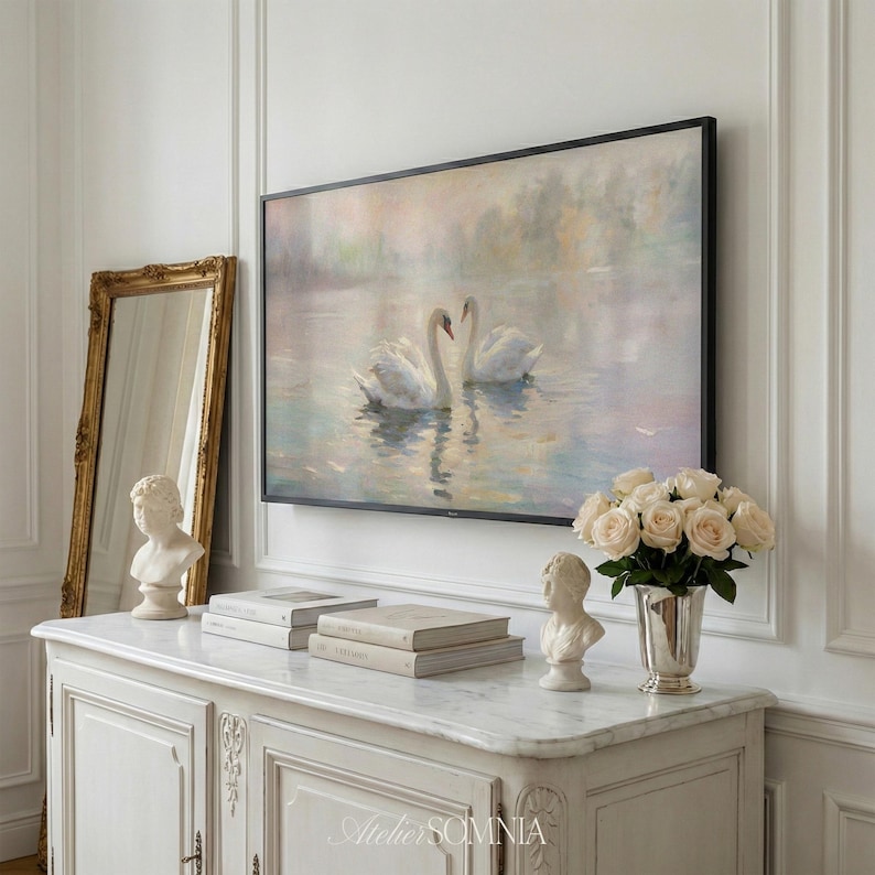 Swan TV Art | Summer Frame TV Art Vintage | Cottagecore Samsung Frame ...
