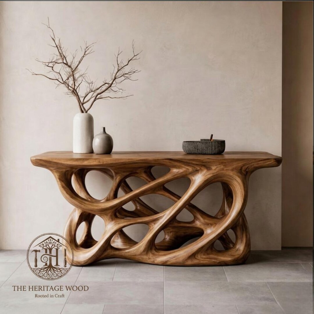 Organic Sculptural Console Table in Solid Wood – Artistic Root Base ...