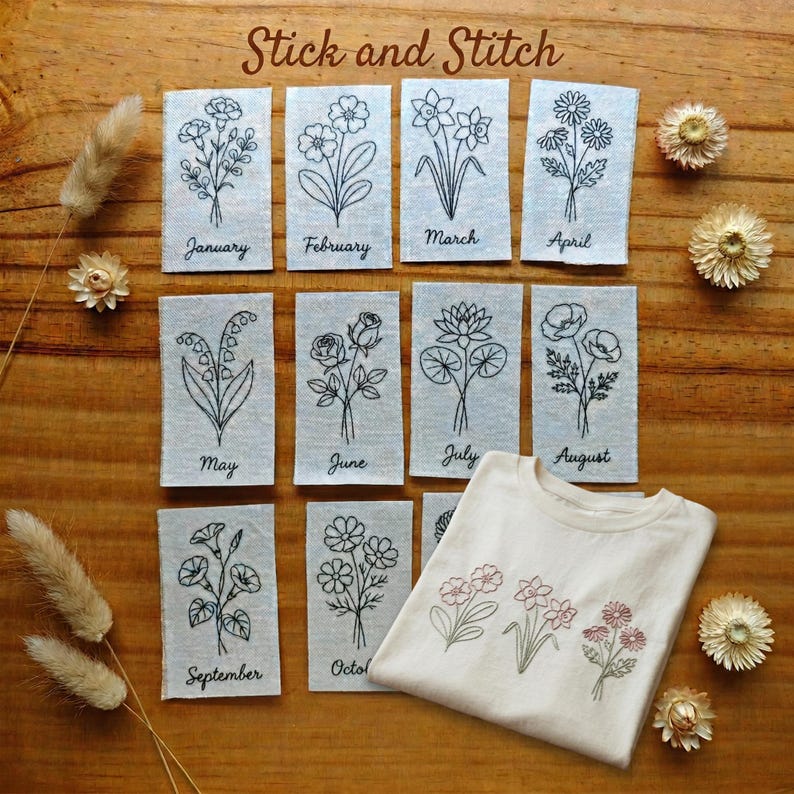 Custom Birth Flower Stick and Stitch Embroidery Pattern, Water Soluble ...
