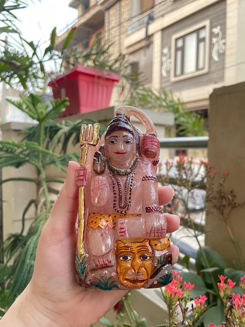Hand-carved Rose Quartz Lord Shiva Idol, Natural Crystal Statue ...