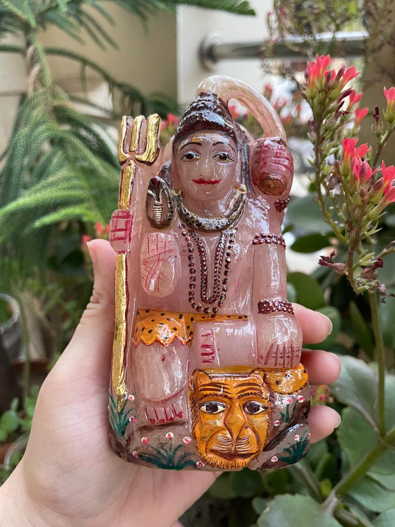 Hand-carved Rose Quartz Lord Shiva Idol, Natural Crystal Statue ...
