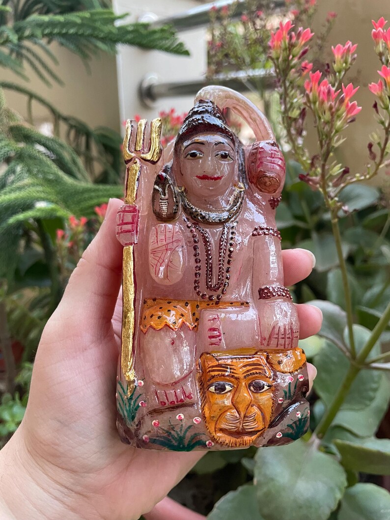 Hand-carved Rose Quartz Lord Shiva Idol, Natural Crystal Statue ...