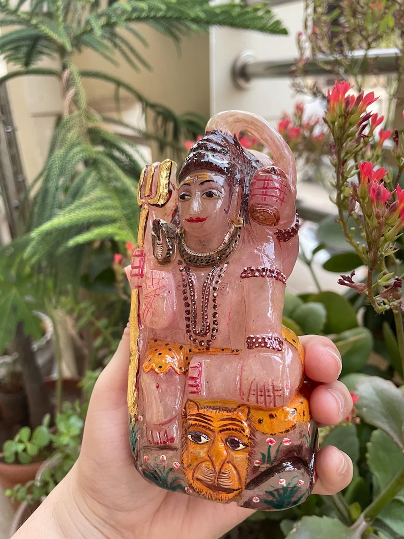 Hand-carved Rose Quartz Lord Shiva Idol, Natural Crystal Statue ...