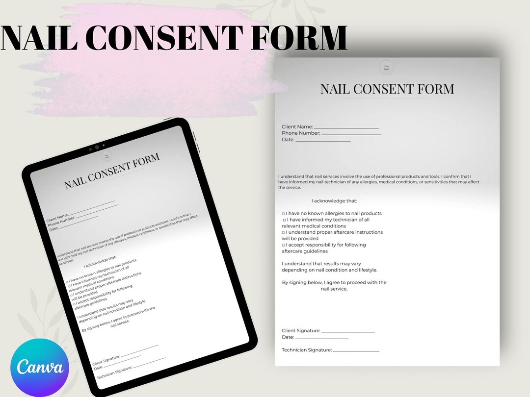 Nail Salon Consent Form Template, Editable Client Waiver (PDF) - Etsy