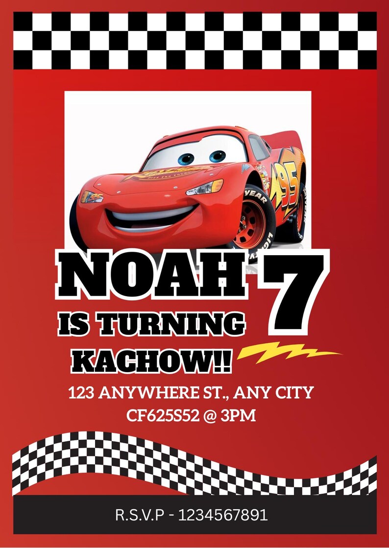 Lightning Mcqueen Invitation - Etsy