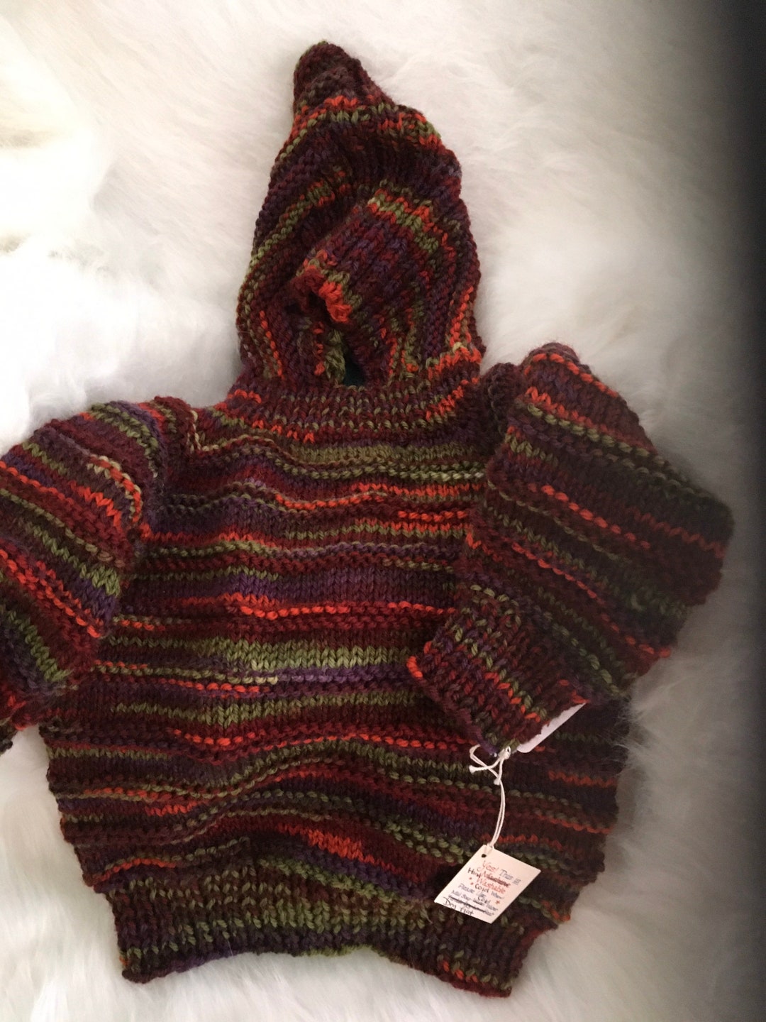 Hand Knit Wool Baby Sweater With Hood: Harvest Colors, 6-12 Months Zips ...