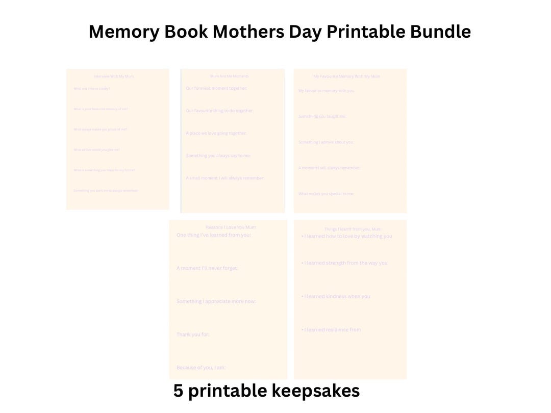 Mother’s Day Memory Book Printable – Mum Keepsake Pages – A4 Instant ...