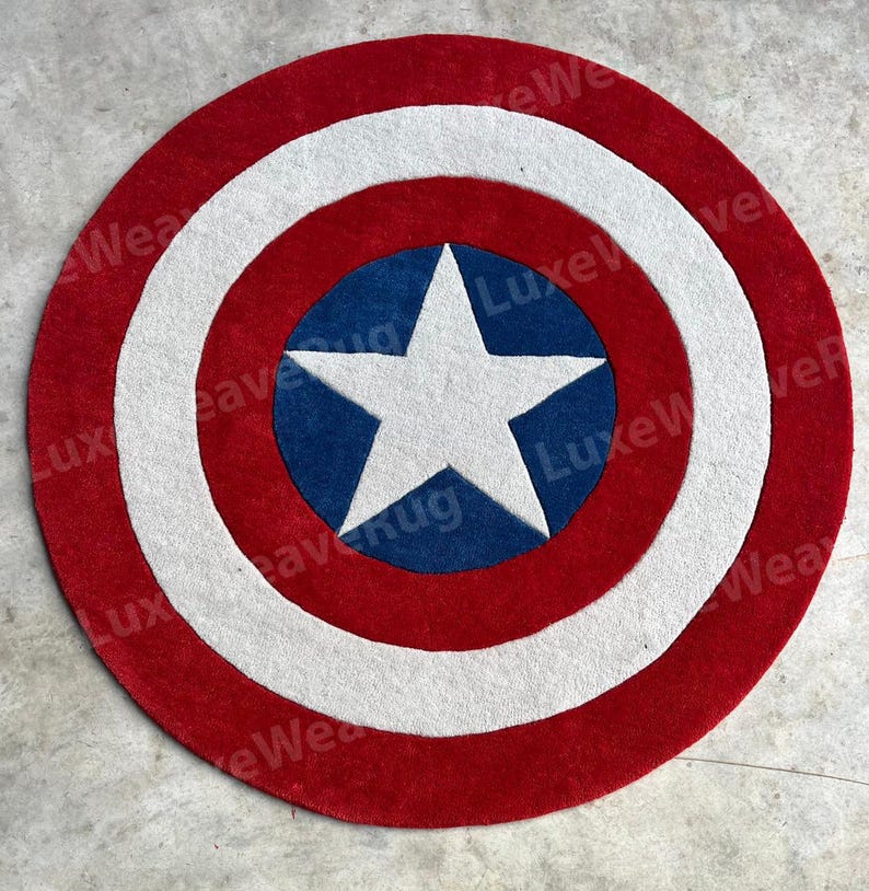 Captain America Shield Rug, Superhero Rug, Hand Tufted Wool Rug, Marvel ...