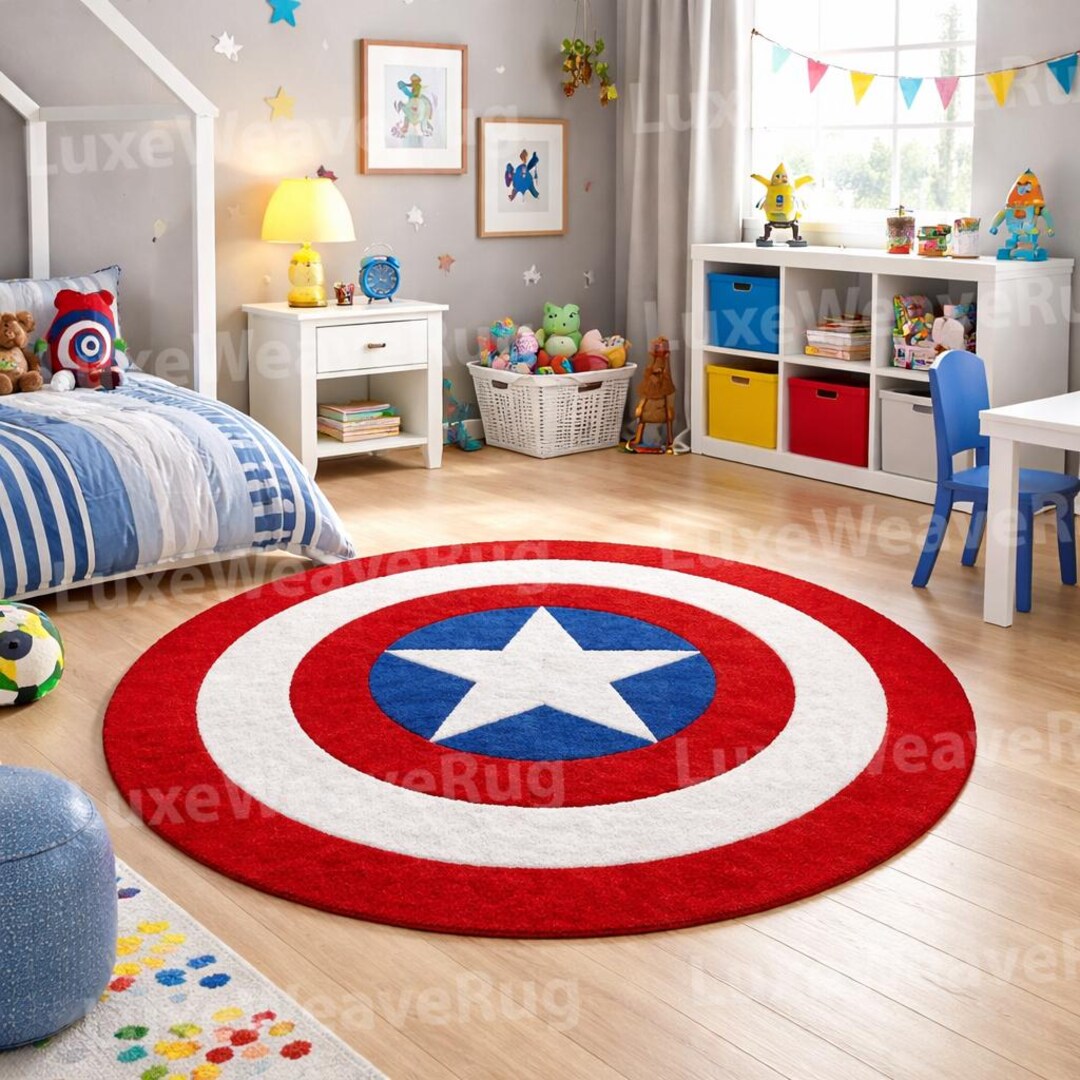Captain America Shield Rug, Superhero Rug, Hand Tufted Wool Rug, Marvel ...