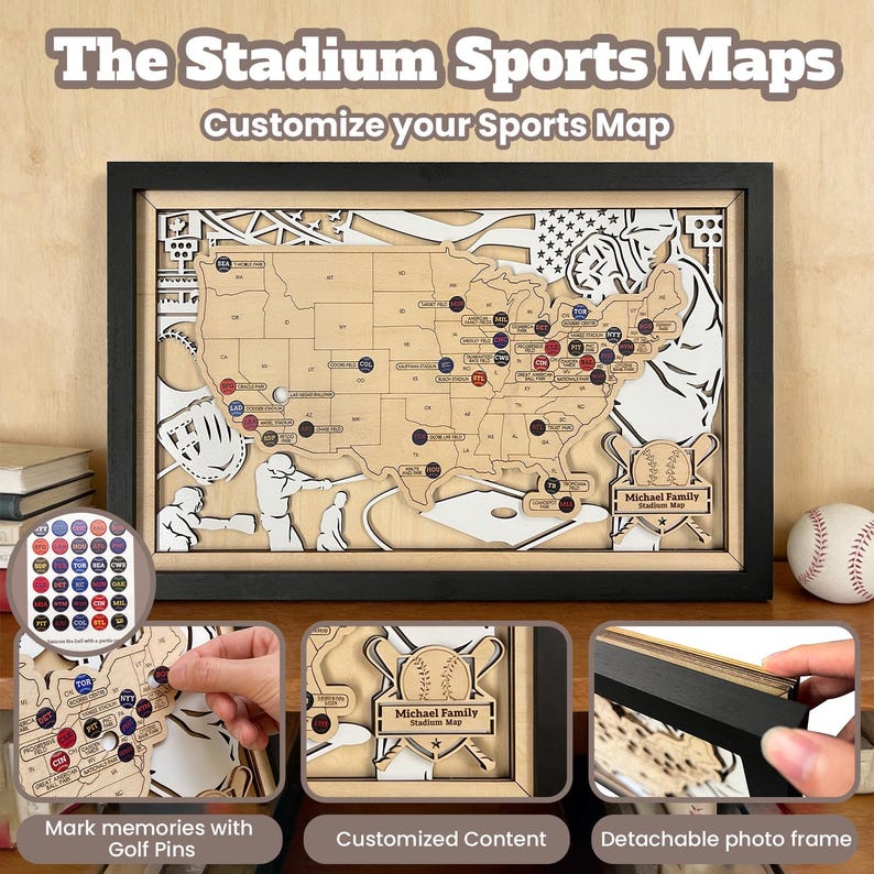 Personalized Baseball Stadium Map | Colorful Pin Board Art | Custom MLB ...