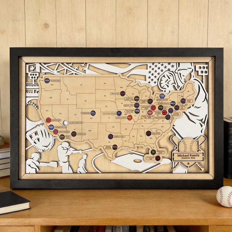 Personalized Baseball Stadium Map | Colorful Pin Board Art | Custom MLB ...