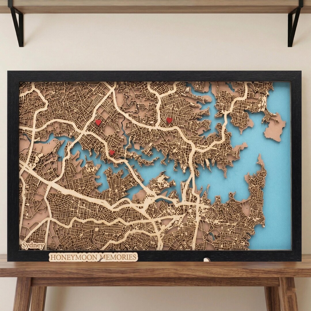 Custom Sydney City Map | Personalized Laser Cut 3D Wood Map | Custom ...