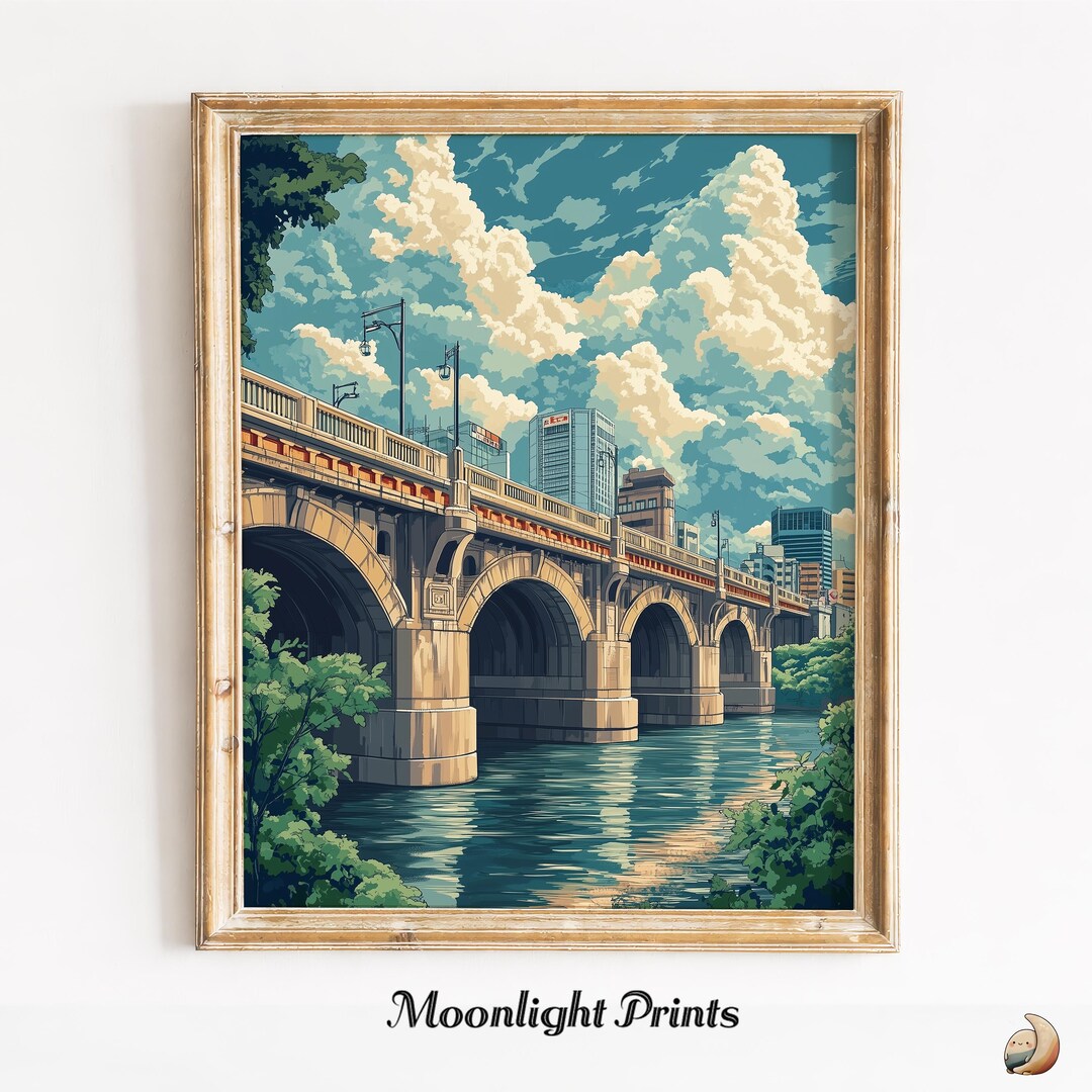 Vintage Japan Railway Bridge Art - Nostalgic Japanese Printable Travel ...