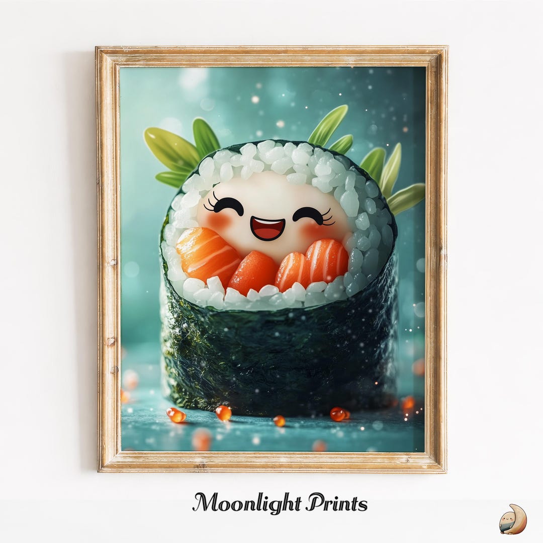 Kawaii Sushi Roll Art - Cute Printable Wall Decor, Playful Maki With ...