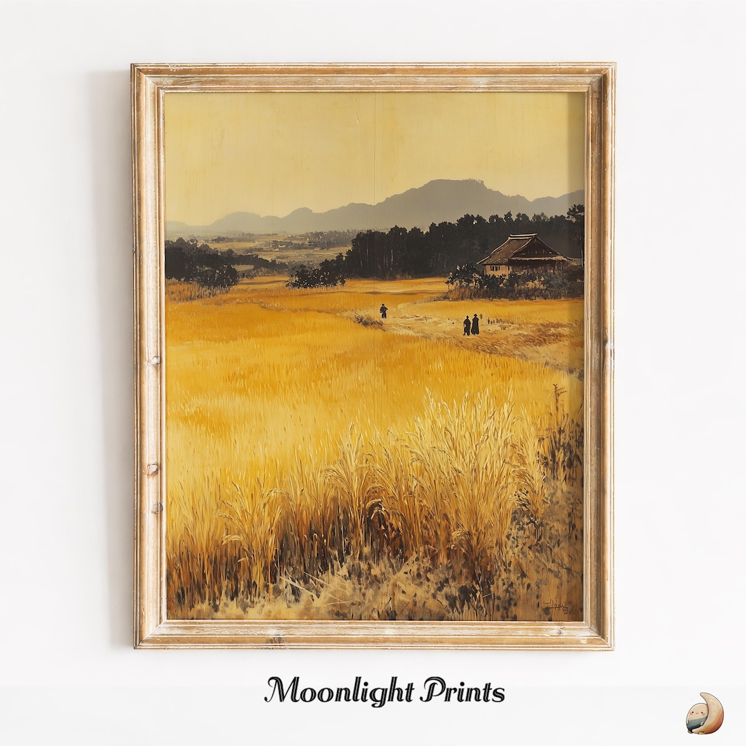 Golden Harvest Fields Ukiyo-e Style - Pastoral Autumn Landscape Wall ...