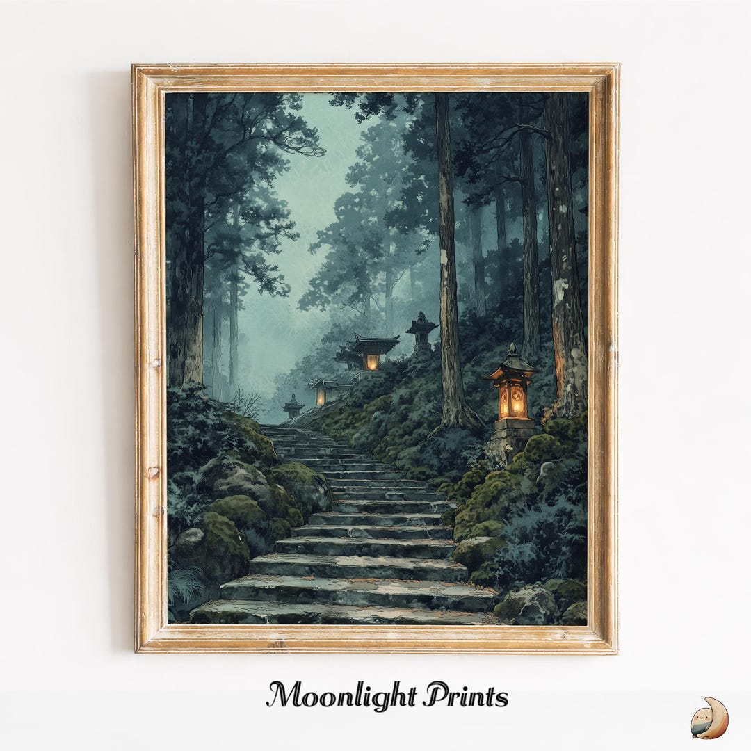 Printable Moody Japanese Shrine Path - Tranquil Ukiyo-e Style Landscape ...