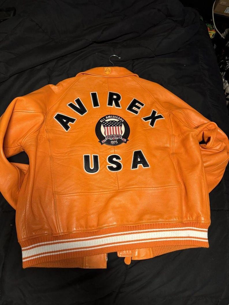 Avirex Orange Real Lambskin Bomber American Flight Leather Avirex Icon ...