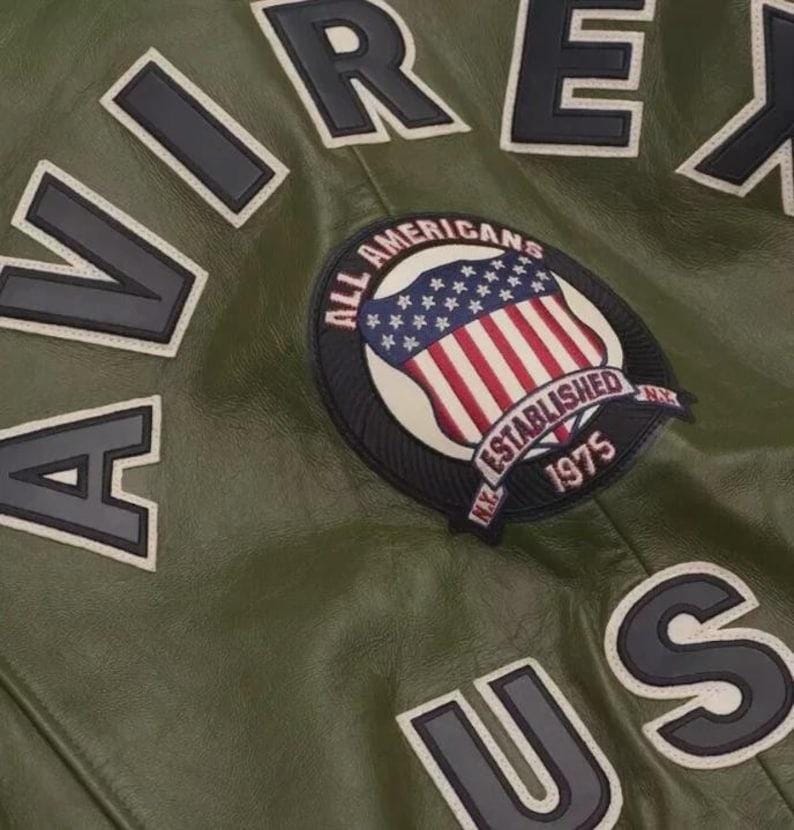 Mens Avirex Icon Olive Green Leather Bomber Jacket - Genuine Cowhide ...