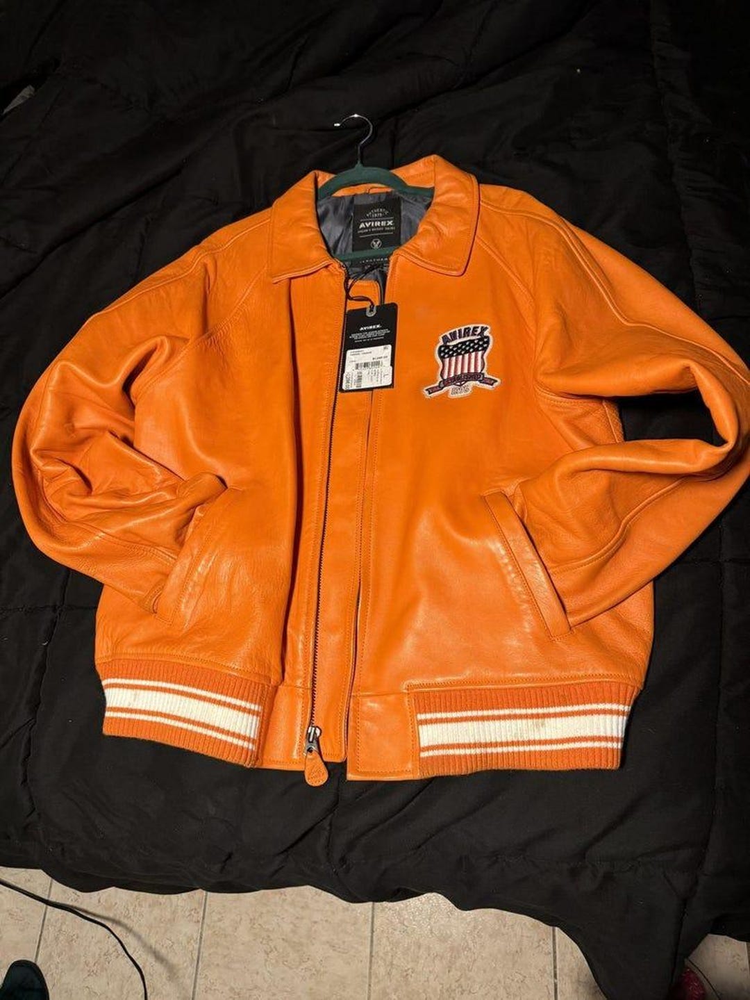 Avirex Orange Real Lambskin Bomber American Flight Leather Avirex Icon ...