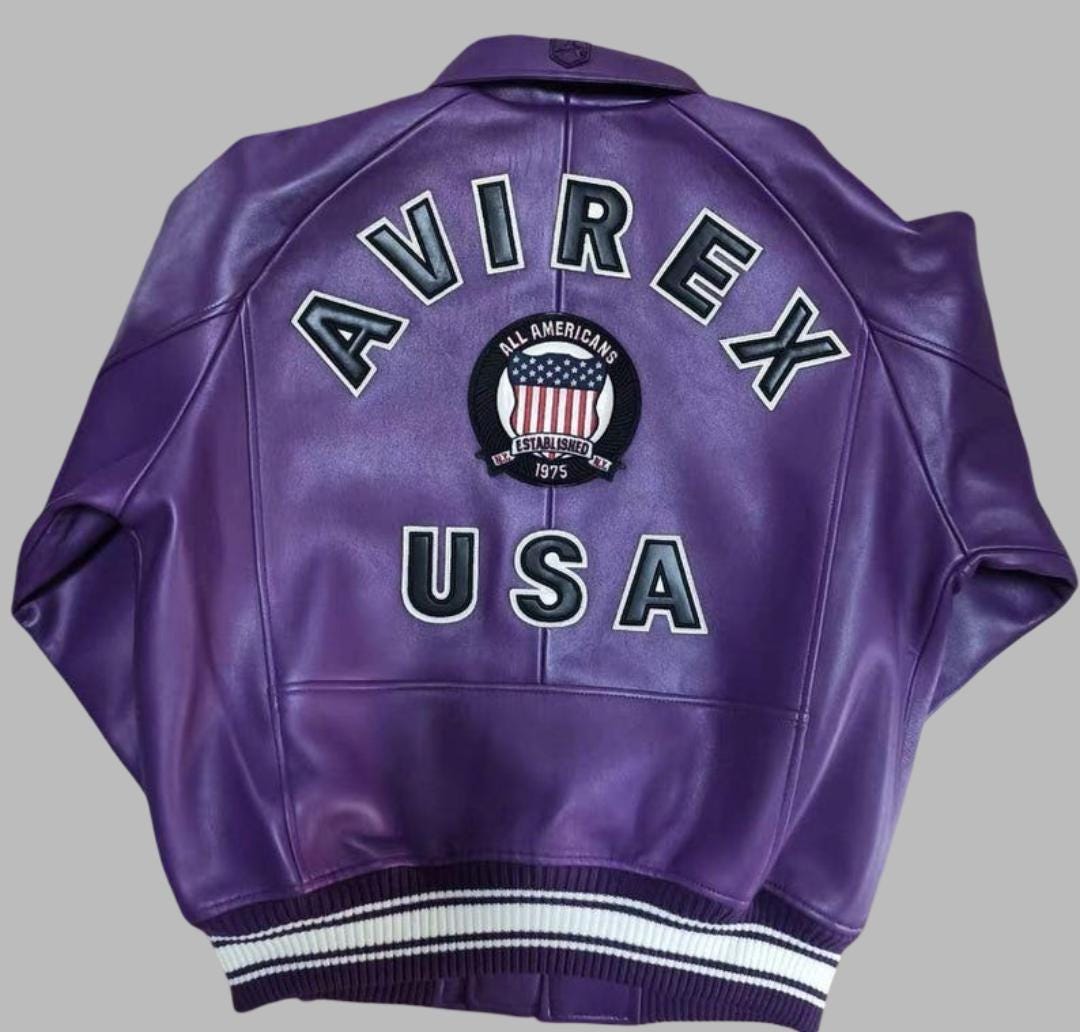 Mens Avirex Purple Icon Leather Bomber Jacket - Genuine Cowhide ...