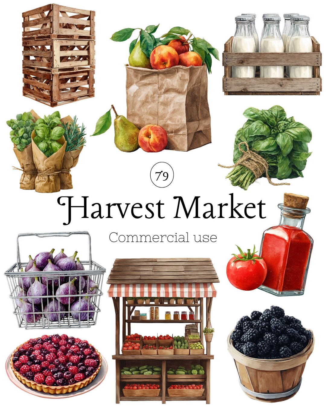 Farmers Market Clipart Watercolor, Fresh Vegetable Fruit Produce ...