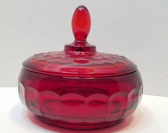 Ruby Red Candy Dish With Lid - Etsy
