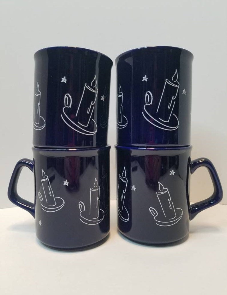 4 General Foods International Coffee Dark Blue Coffee Cups Mugs Candles ...