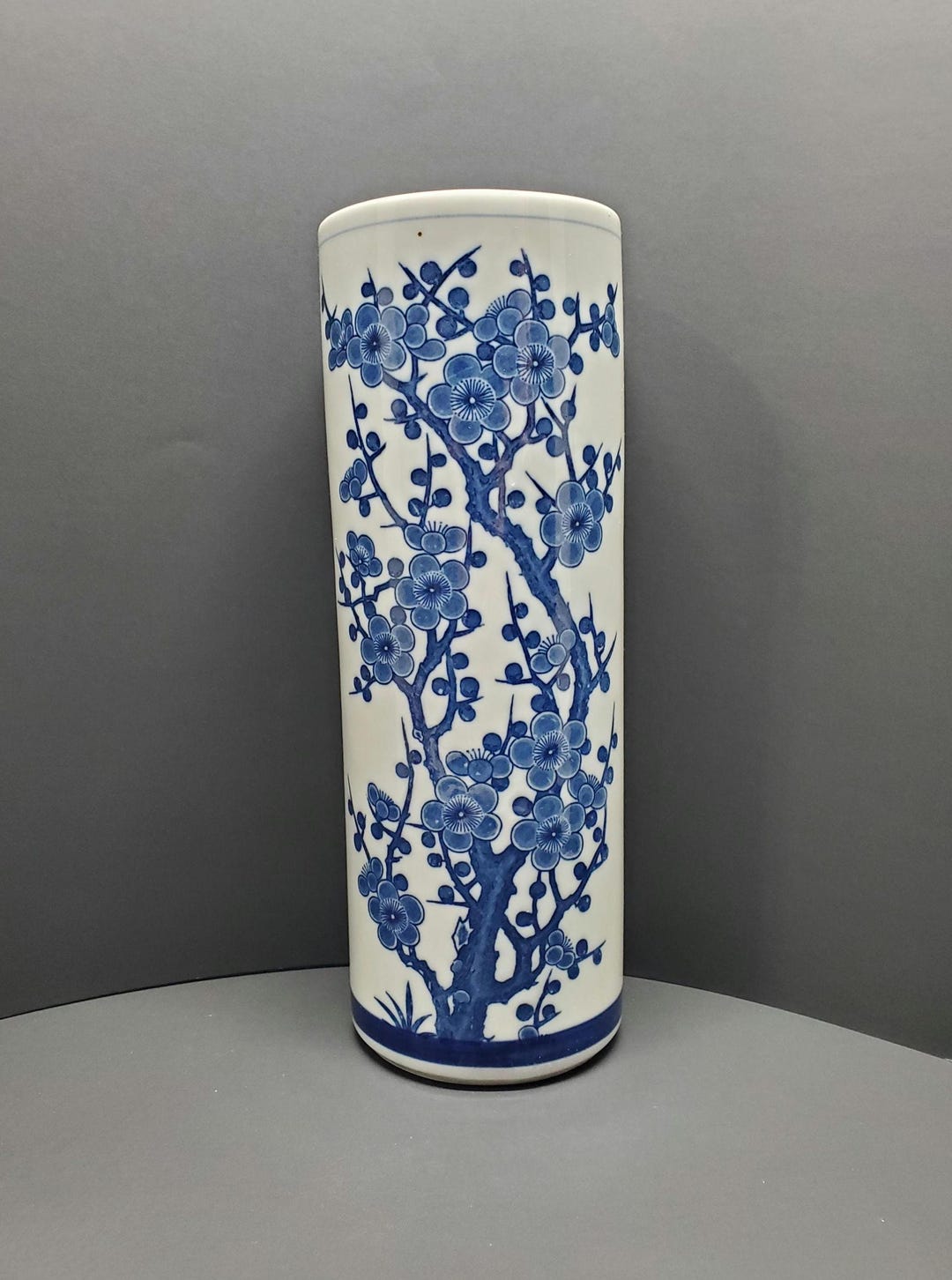Vintage Otagiri Blue and White Japanese Cherry Blossom Tree Tall Vase ...