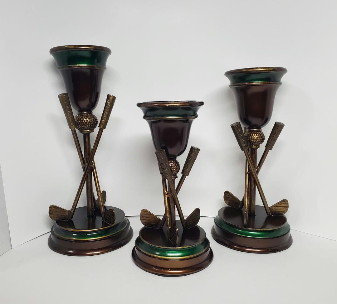 3 Golf Theme Pillar Candle Holders, Golf Clubs and Ball, Club House ...
