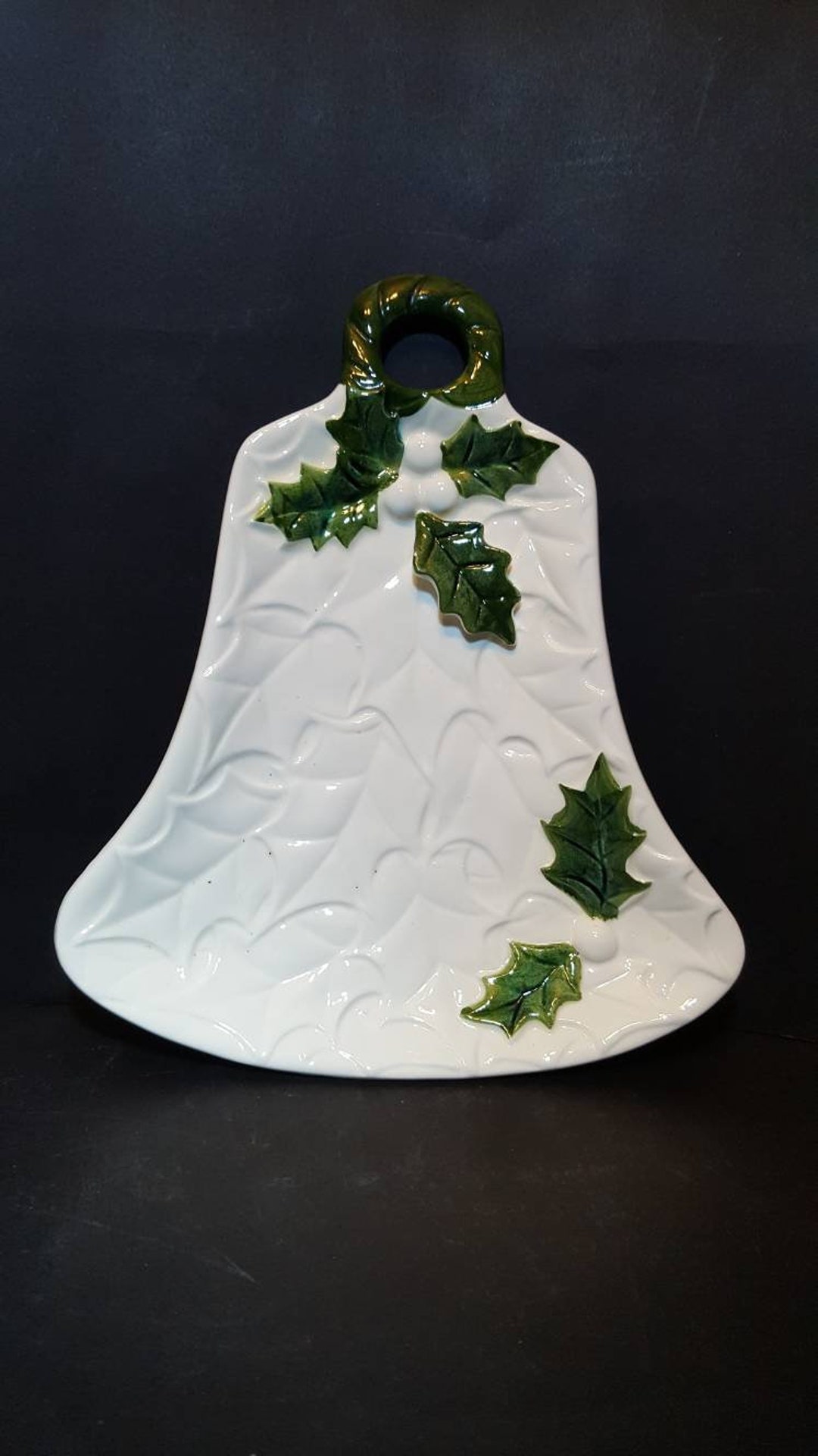 Vintage Lefton Holly Christmas White Bell Candy Dish Decorative Ceramic ...