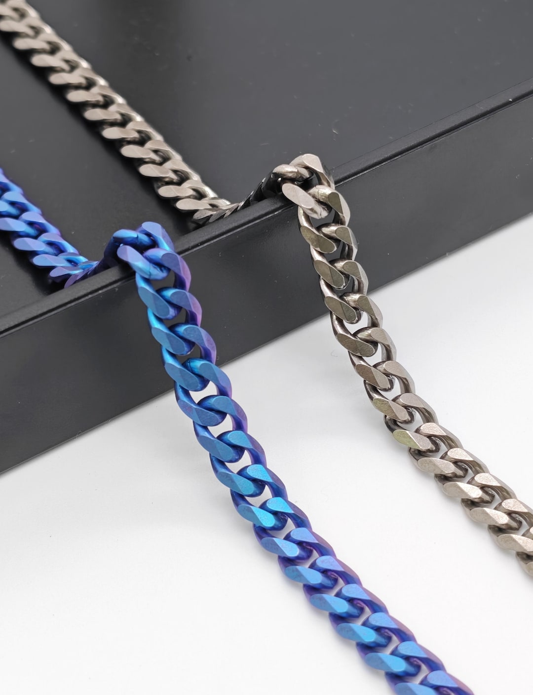 7mm Anodized Titanium Cuban Chain Necklace Hypoallergenic Iridescent ...