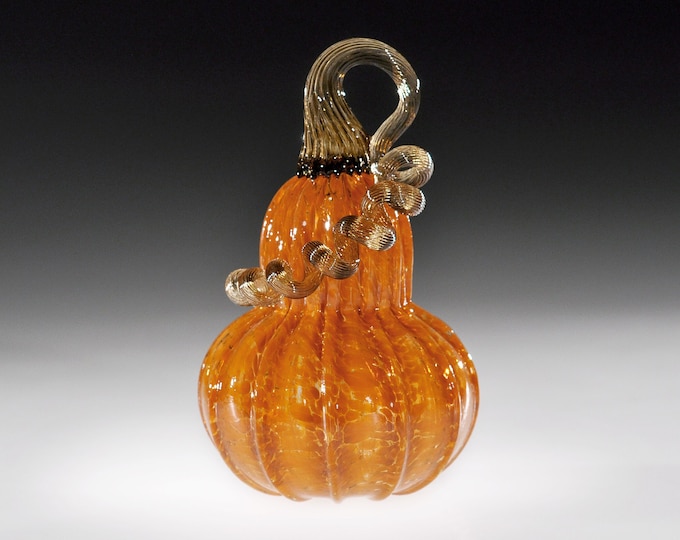 Murano Hand-blown Italian Glass Art Gourd in Brown With Green Stem ...