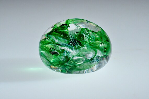 Handmade Glass Paperweight Green and White Smoke - Etsy