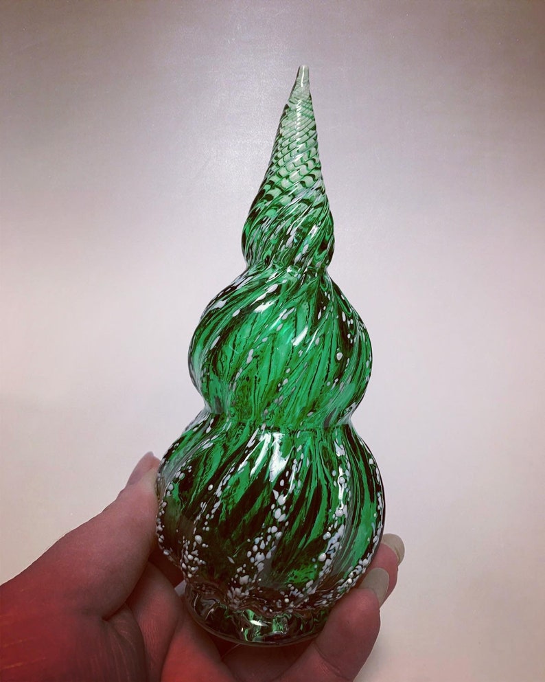 Handmade Green Glass Christmas Tree With Snow - Etsy